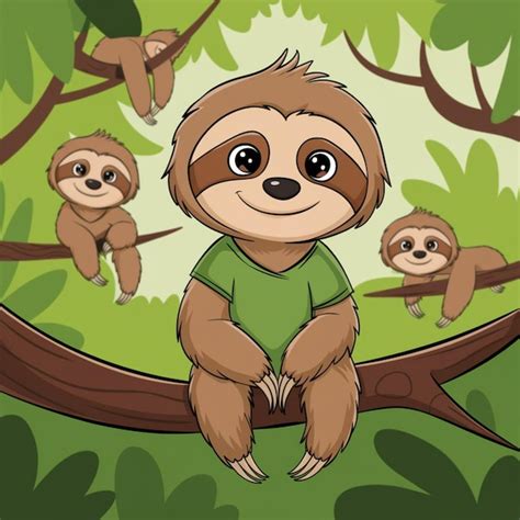 Cartoon Sloth Sitting Premium Ai Generated Image