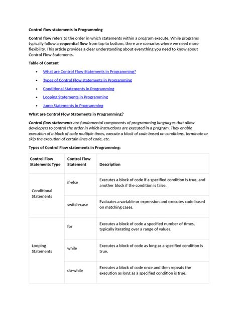 Control Flow Statements In Programming Pdf Control Flow Software Development