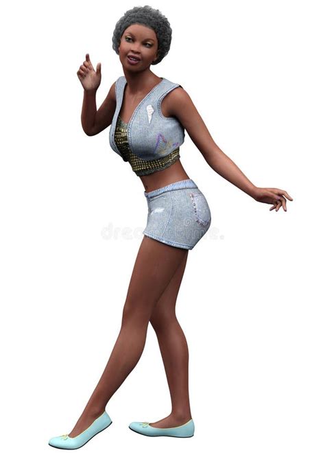 3d Ebony Girl In Denim Shorts Stock Illustration Illustration Of