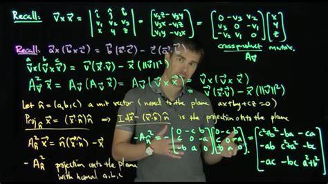 Cross Product Matrix And Orthogonal Projection Onto A Plane Youtube