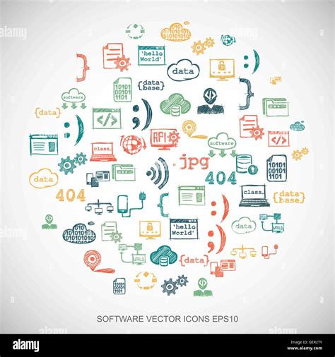 Multicolor Kritzeleien set Hand gezeichnet Programmierung Icons auf weiß EPS Vektor