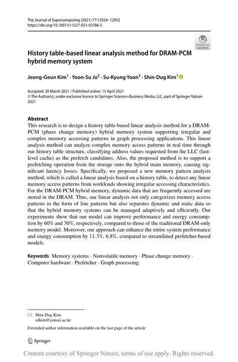 History Table Based Linear Analysis Method For Dram Pcm Hybrid Memory System Request Pdf