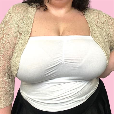 Plus Size Tan Cropped 34th Sleeve Crochet Cardigan Depop