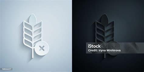 종이 컷 글루텐 프리 곡물 아이콘은 회색과 검은색 배경에 분리되어 있습니다 밀 표시가 없습니다 음식 과민증 기호 종이 아트 스타일 벡터 3차원 형태에 대한 스톡 벡터 아트