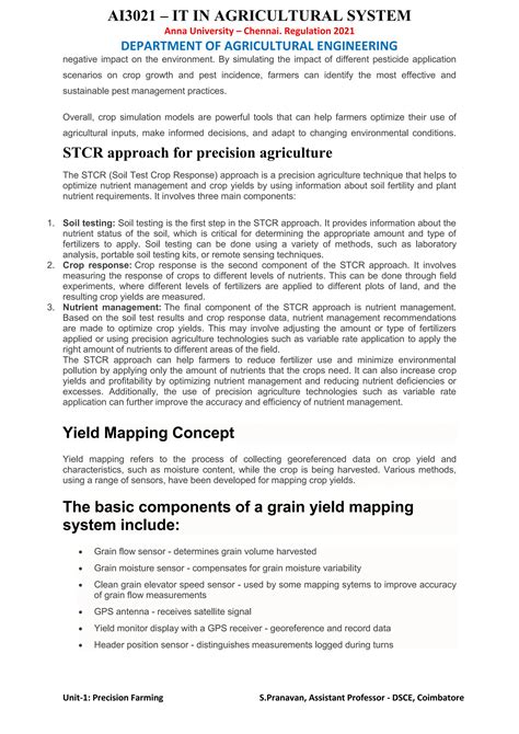 Ai3021 It In Agricultural System Unit 1 Precision Farmingpdf Agriculture Industries