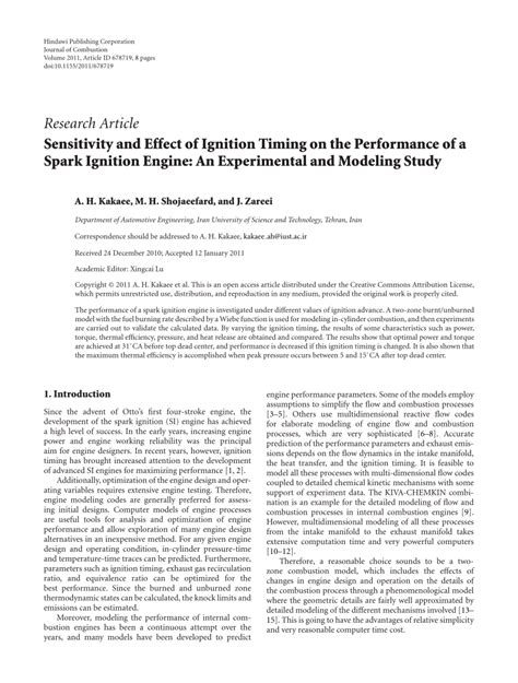Pdf Sensitivity And Effect Of Ignition Timing On The Performance Of A Spark Ignition Engine
