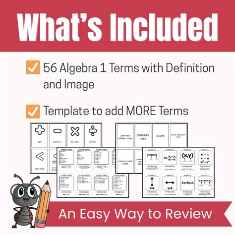 Algebra 1 Vocabulary Flash Cards Definitions Examples Template