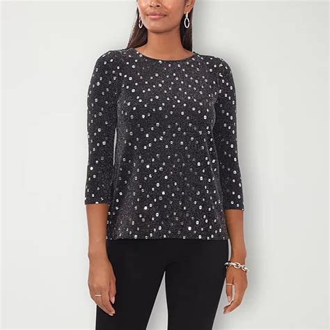Msk Metallic Womens Boat Neck 34 Sleeve Blouse