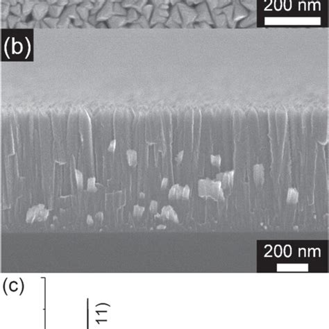 A Top And B Cross Section Sem Observations And C Xrd Pattern Of