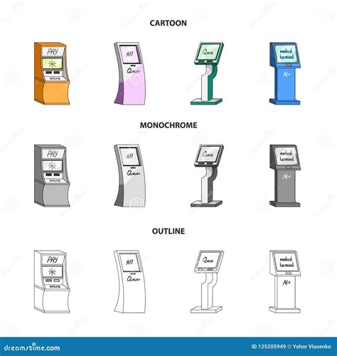 Medical Terminal Atm For Payment Apparatus For Queue Terminals Set Collection Icons In Cartoon