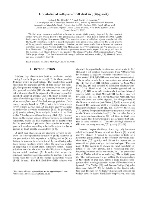 Pdf Gravitational Collapse Of Null Dust In F R Gravity