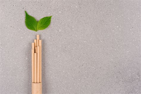 텍스트 복사 공간이있는 회색 콘크리트 배경 위에 종이 튜브 용기에 빨대를 마시는 에코 종이 지속 가능한 식기류와 제로 폐기물 개념 플랫 레이 0명에 대한 스톡 사진 및 기타