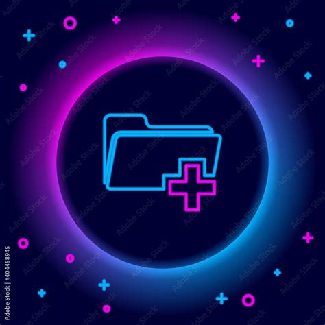 Glowing Neon Line Add New Folder Icon Isolated On Black Background New
