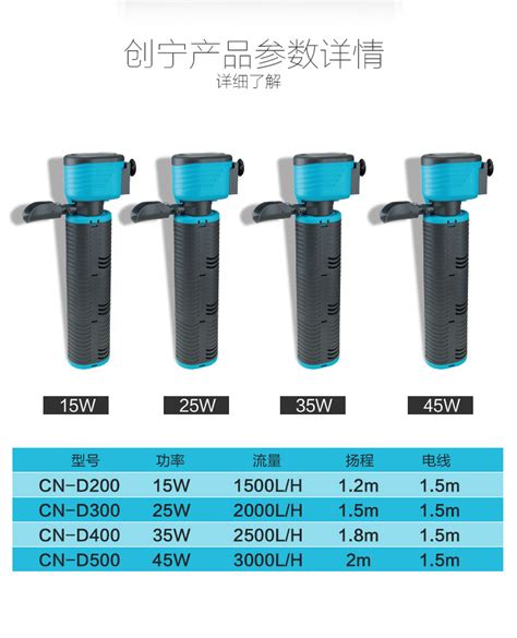 创宁鱼缸过滤器养鱼氧气泵三合一鱼缸内置潜水泵龟缸水族箱过滤器 虎窝淘