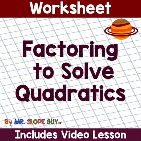 Solving Quadratic Equations Factoring Activity Printable Worksheet For