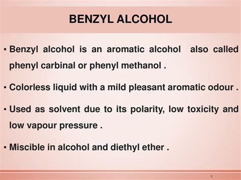 Benzyl alcohol (C6H5CH2OH) - ppt download
