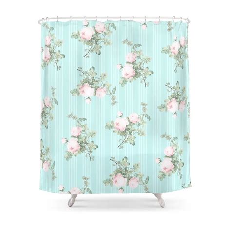 Buy Shabby Chic Roses Pink And Mint Shower Curtain