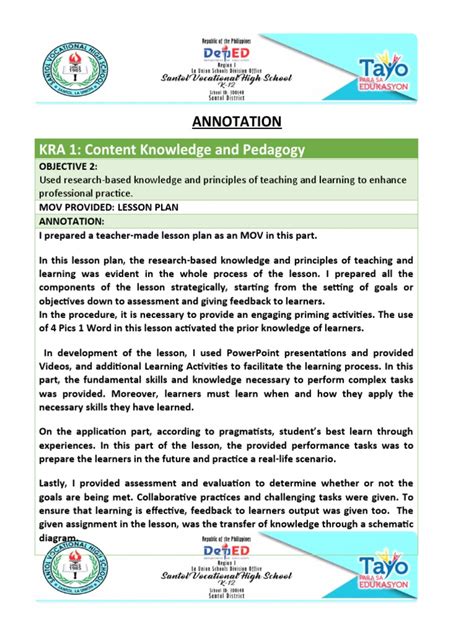 Kra 1 Content Knowledge And Pedagogy Annotation Pdf Teaching