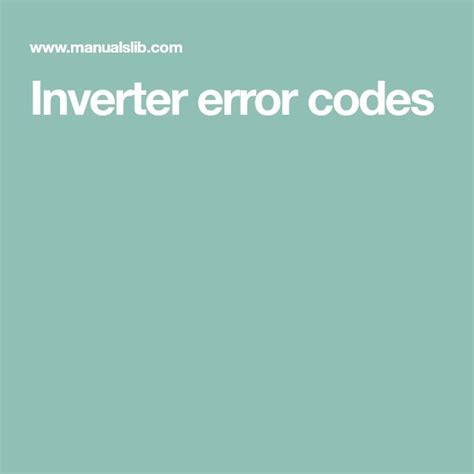 Inverter Error Codes Error Code Coding Owners Manuals