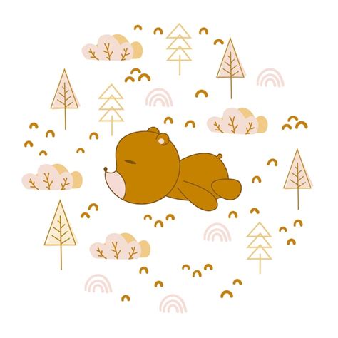 Premium Vector Cartoon Cute Lazy Bear With Tree And Forest Vector