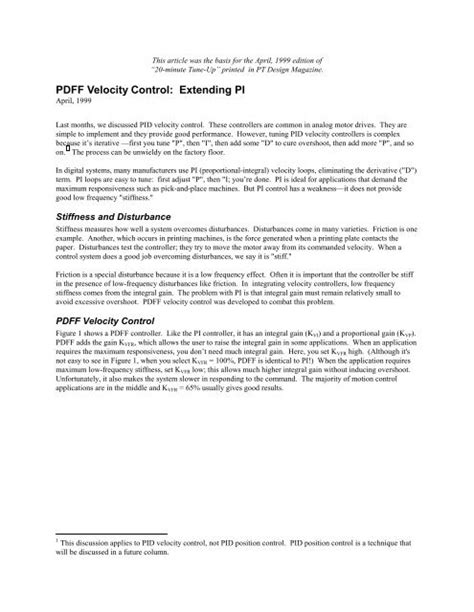 Pdff Velocity Control Extending Pi