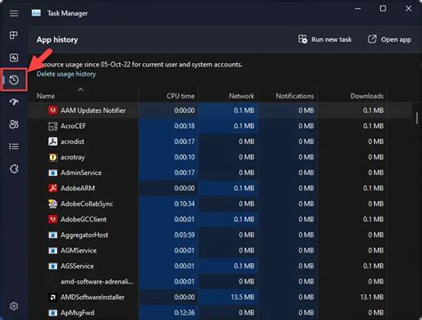 View History For All Processes In Task Manager In Windows