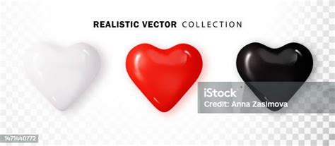 하트 현실적인 세트 블랙 레드 화이트 광택 하트 상징 사랑 하트 모양 고립 발렌타인 데이 디자인 모형에 대 한 벡터 개체입니다 개체 그룹에 대한 스톡 벡터 아트 및 기타