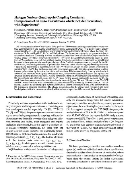 Pdf Halogen Nuclear Quadrupole Coupling Constants Comparison Of Ab Initio Calculations Which