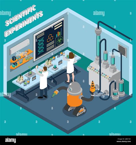 Two Scientists Working In Laboratory With Robot And Various Equipment