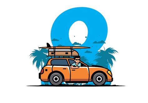 Ilustração de um homem andando de carro para férias Vetor Premium