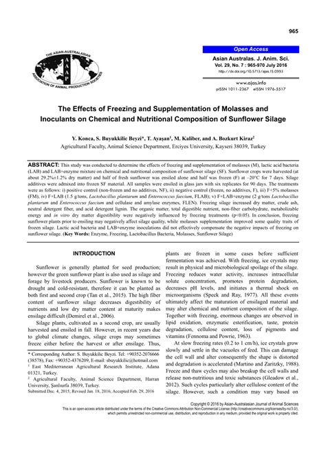 Pdf The Effects Of Freezing And Supplementation Of Molasses And