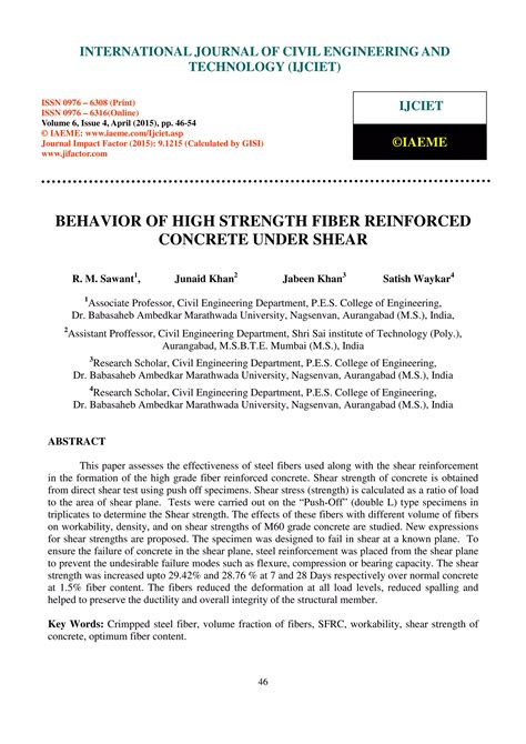 Behavior Of High Strength Fiber Reinforced Concrete Under Shear Pdf