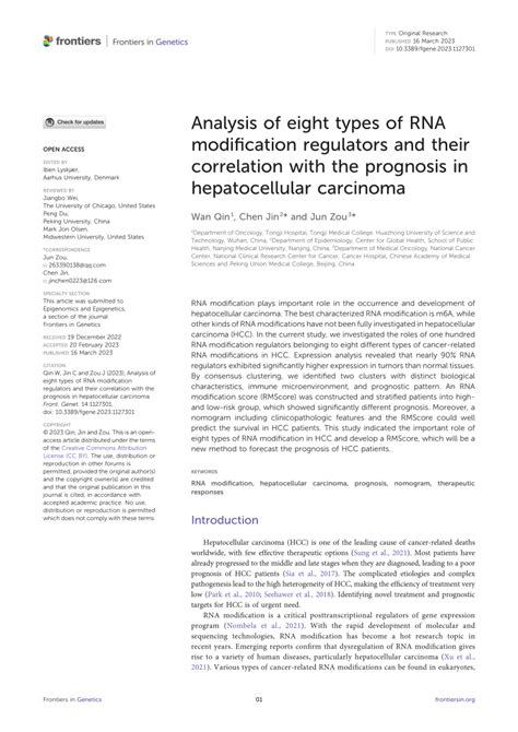Pdf Analysis Of Eight Types Of Rna Modification Regulators And Their