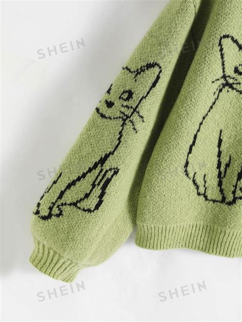 Shein Qutie Cat Pattern Drop Shoulder Jumper Shein Uk