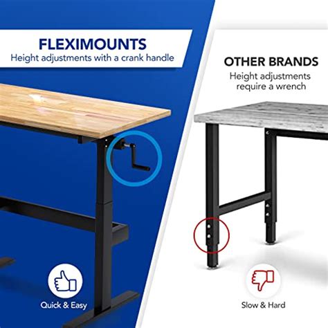 FLEXIMOUNTS Height Adjustable Work Table With Crank Handle Rubberwood