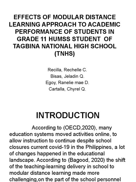 Effects Of Modular Distance Learning Approach To Academic Pdf