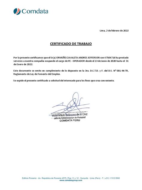Certificado Comdata Pdf