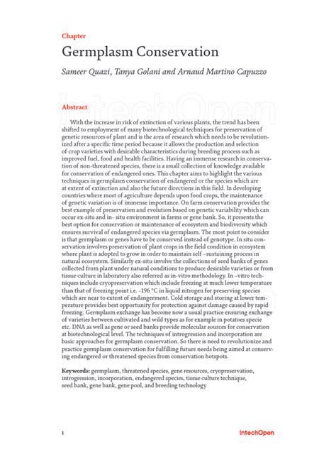 Germplasm Conservation Pdf Plant Breeding Biology