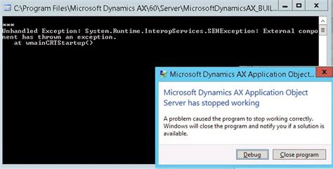 Dynamics Ax 2012 External Component Has Thrown An Exception At