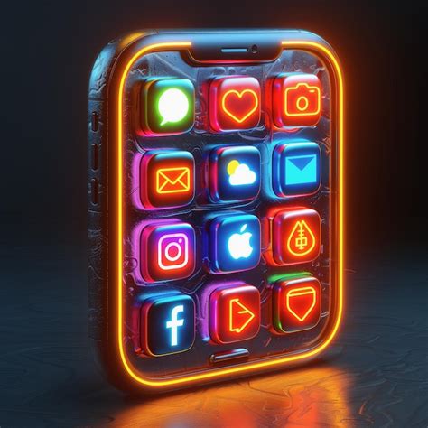 Neon Glow App Icons Premium Ai Generated Image