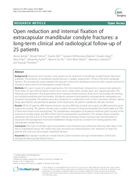 Pdf Open Reduction And Internal Fixation Of Extracapsular Mandibular Condyle Fractures A Long