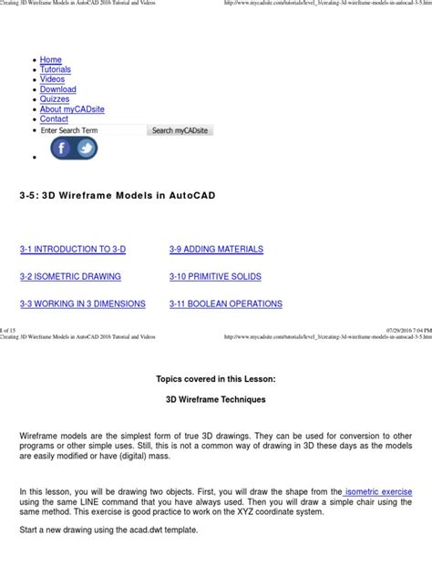 Creating 3d Wireframe Models In Autocad 2016 Tutorial And Videos Pdf 3 D Computer Graphics