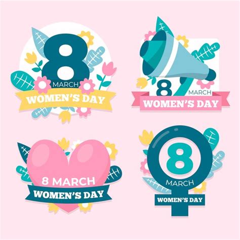 평면 국제 여성의 날 레이블 무료 벡터