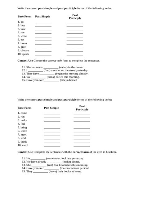 Irregular Verbs Exercise Pdf