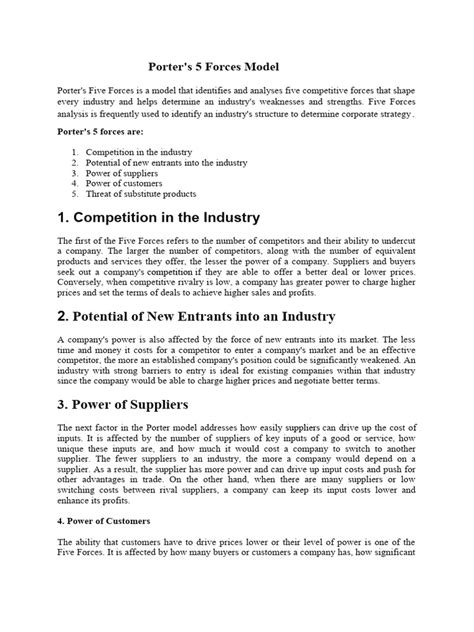 Porter 5 Factor Analysis Pdf Economics Marketing