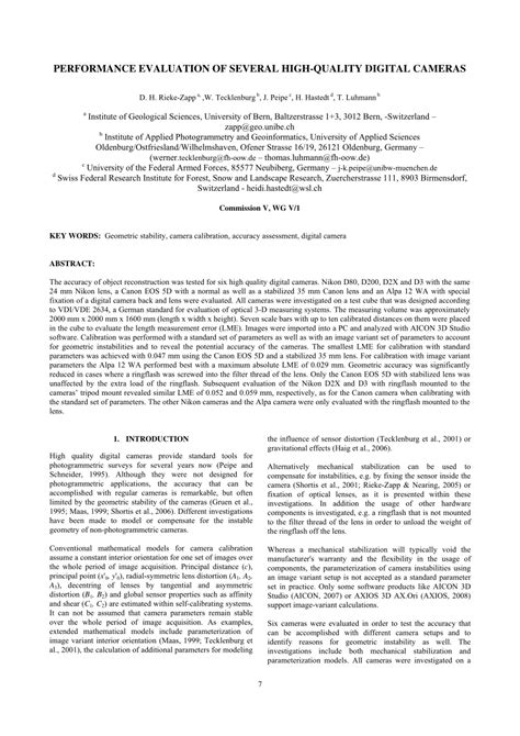 PDF Performance Evaluation Of Several High Quality Digital Cameras