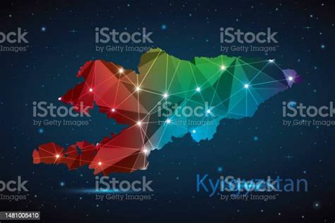 키르기스스탄의 다각형 지도입니다 벡터 일러스트레이션 로우 폴리 컬러 레인보우 0명에 대한 스톡 벡터 아트 및 기타 이미지 0