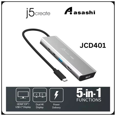 j5create jcd401 usb c dual 4k multi port hub hdmi displayport usb c