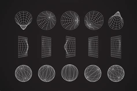 추상 적인 복고풍 와이어 프레임 모양 3d 레트로퓨처 모양 세트 바둑판에 대한 스톡 벡터 아트 및 기타 이미지 바둑판 비행기 3차원 형태 Istock