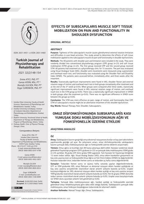 Pdf The Effects Of Soft Tİssue Mobİlİzatİon Applİed To The Subscapularİs Muscle On Paİn And